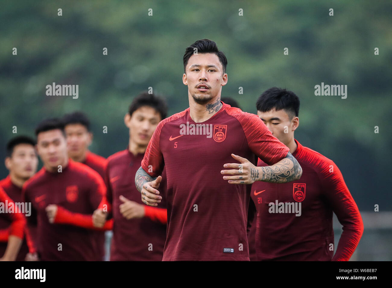 Zhang Linpeng of the Chinese national men's football team takes part in ...