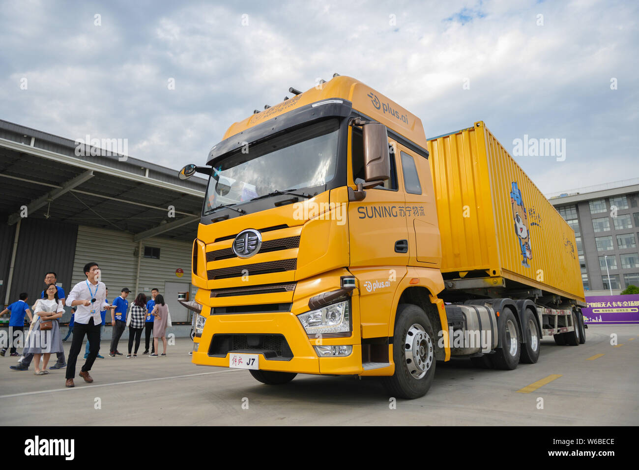A self-driving heavy truck of Suning Logistics is pictured during the ...