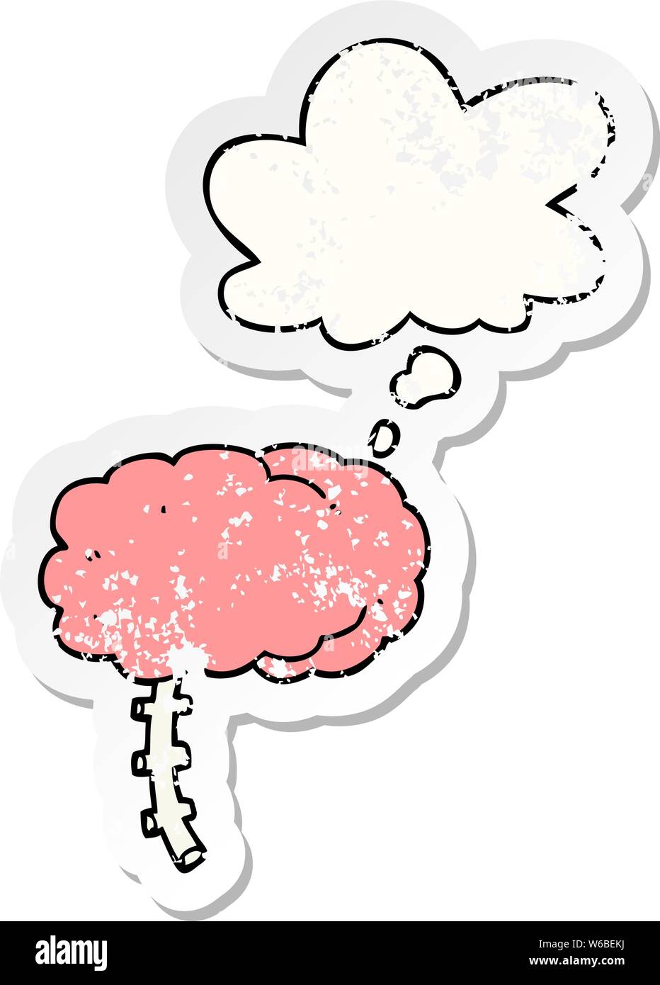 cartoon brain with thought bubble as a distressed worn sticker Stock ...