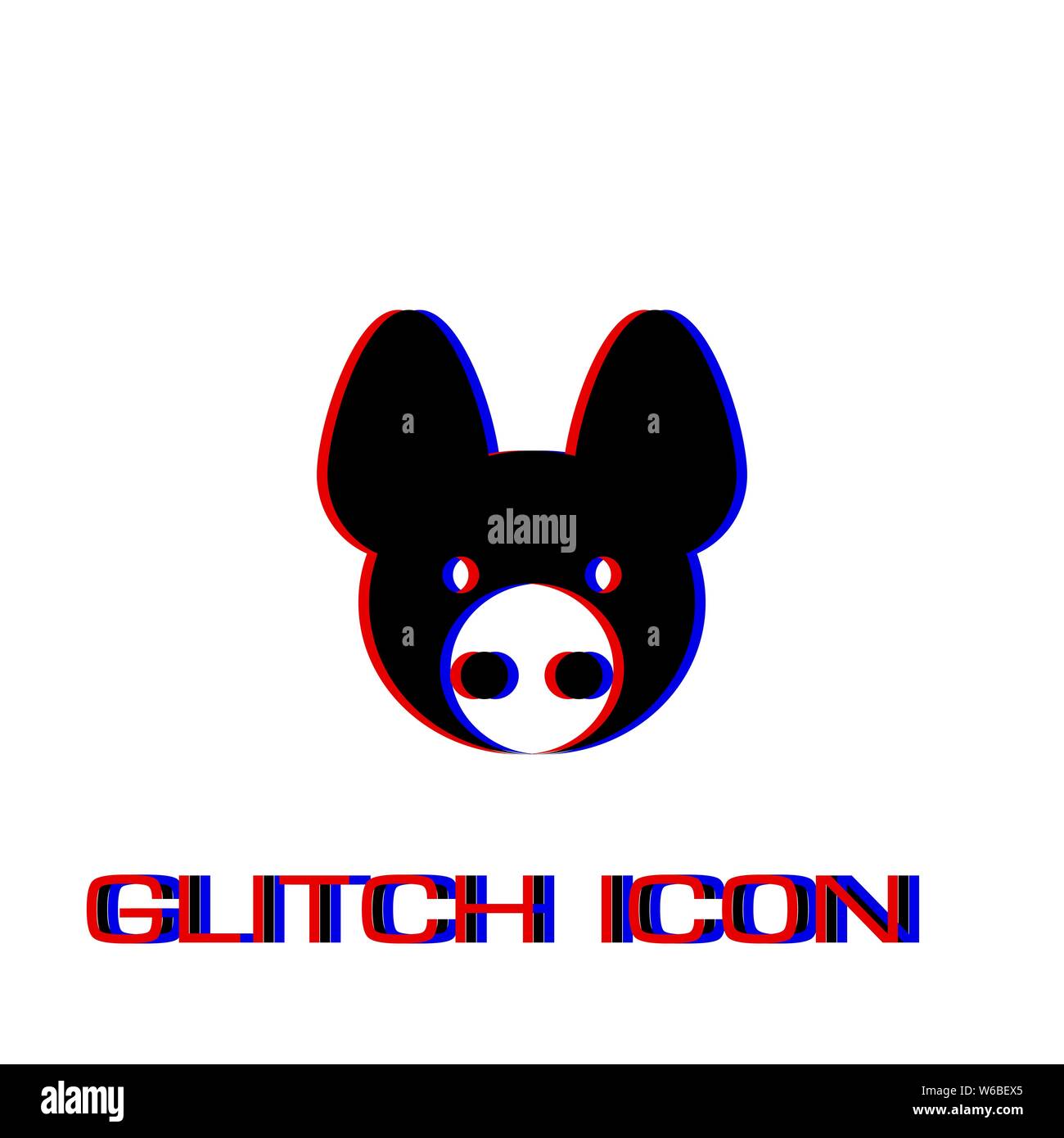 Pig icon flat. Simple pictogram - Glitch effect. Vector illustration ...