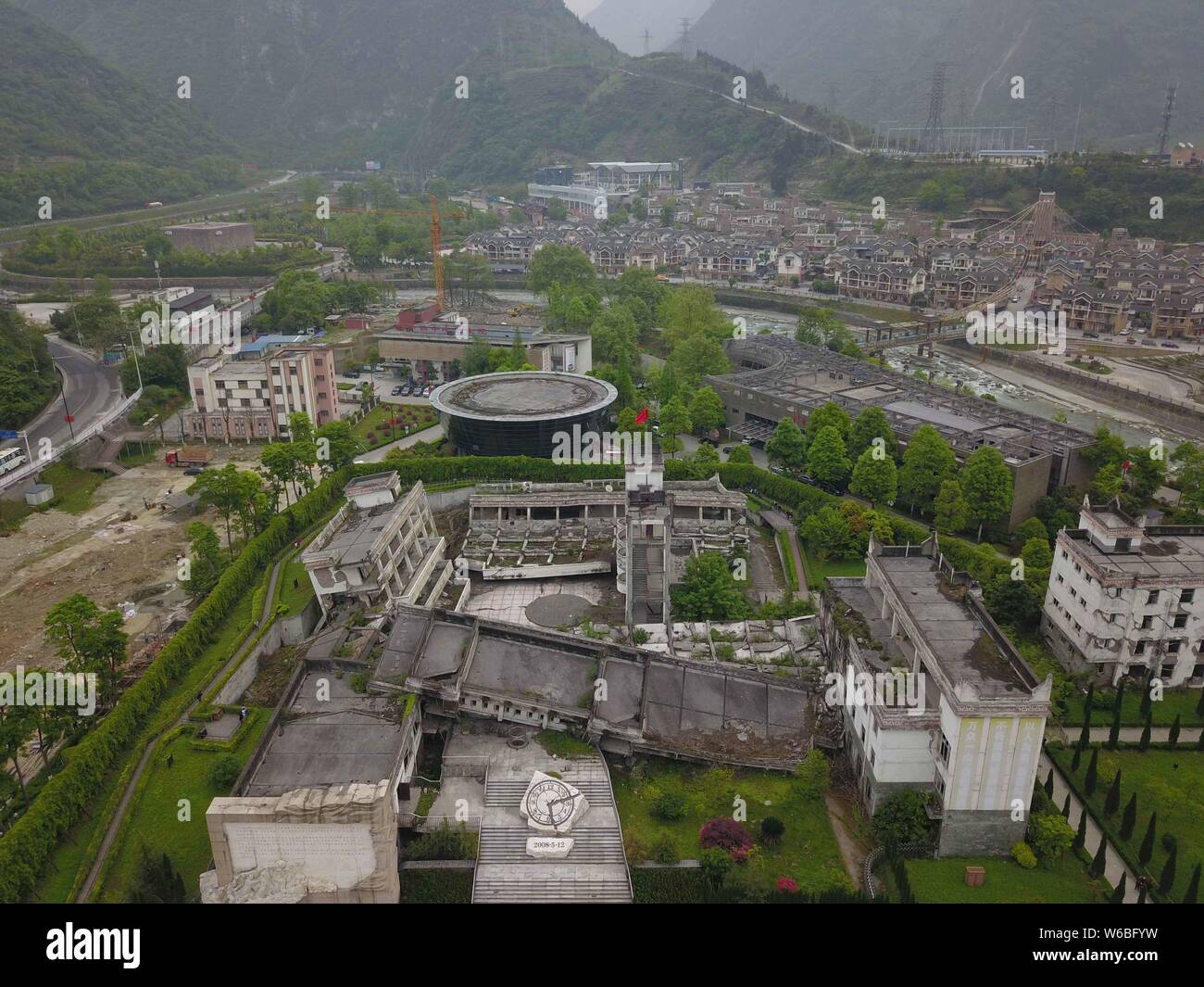Aerial view of Yingxiu town rebuilt a decade after it was destroyed by ...