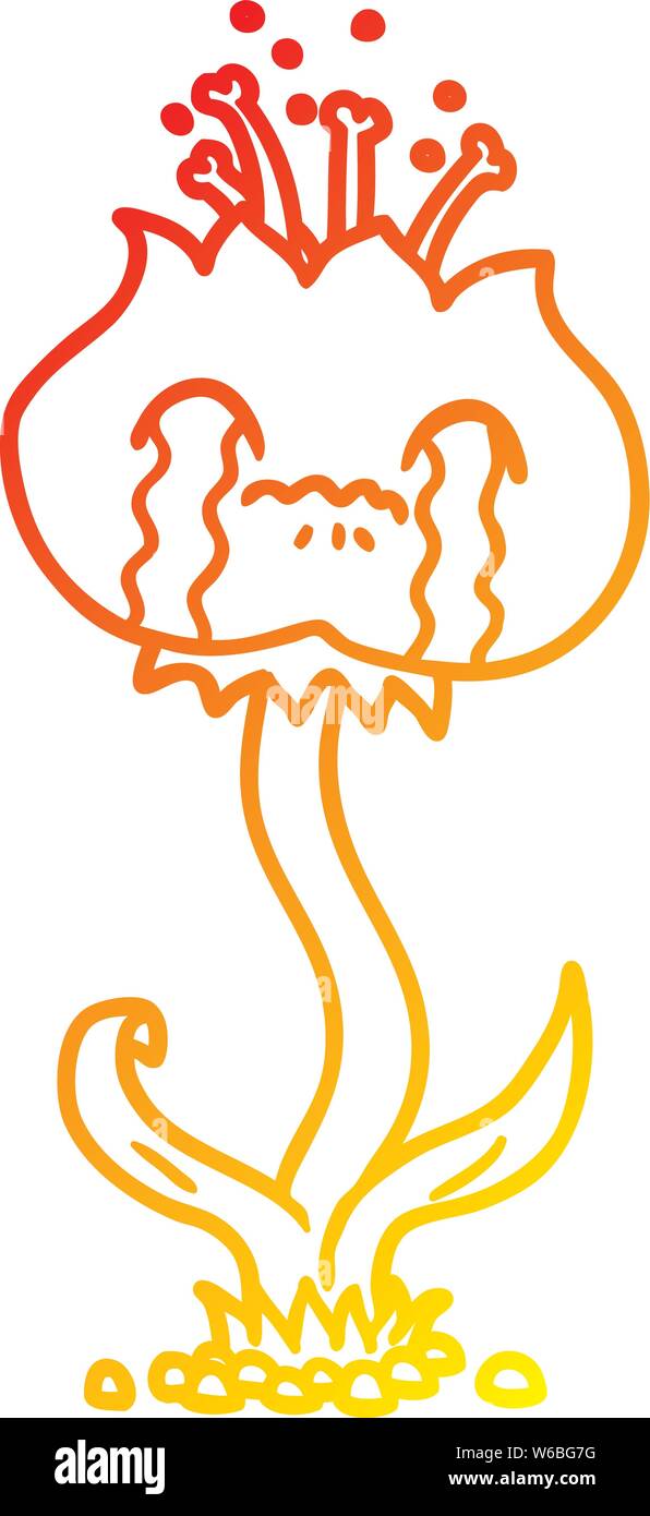 warm gradient line drawing of a cartoon flower crying Stock Vector ...