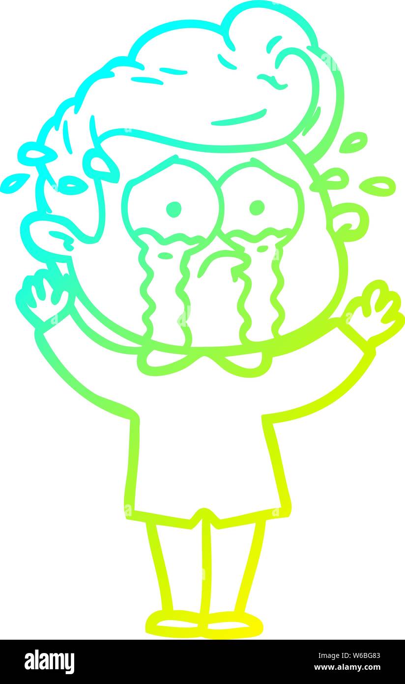 cold gradient line drawing of a cartoon crying man Stock Vector Image ...