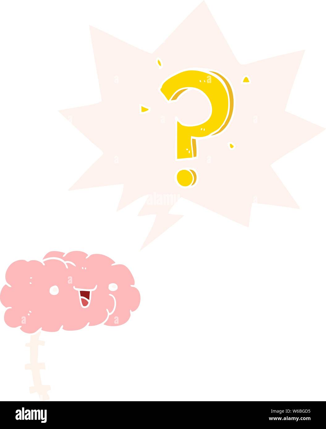 cartoon curious brain with speech bubble in retro style Stock Vector ...