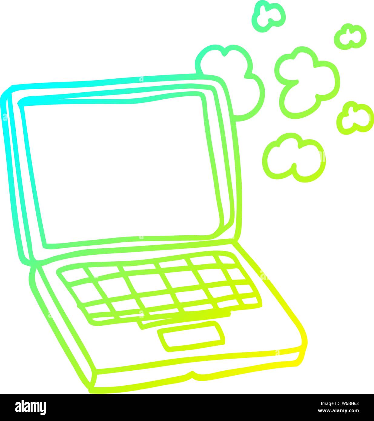 cold gradient line drawing of a cartoon laptop computer Stock Vector ...