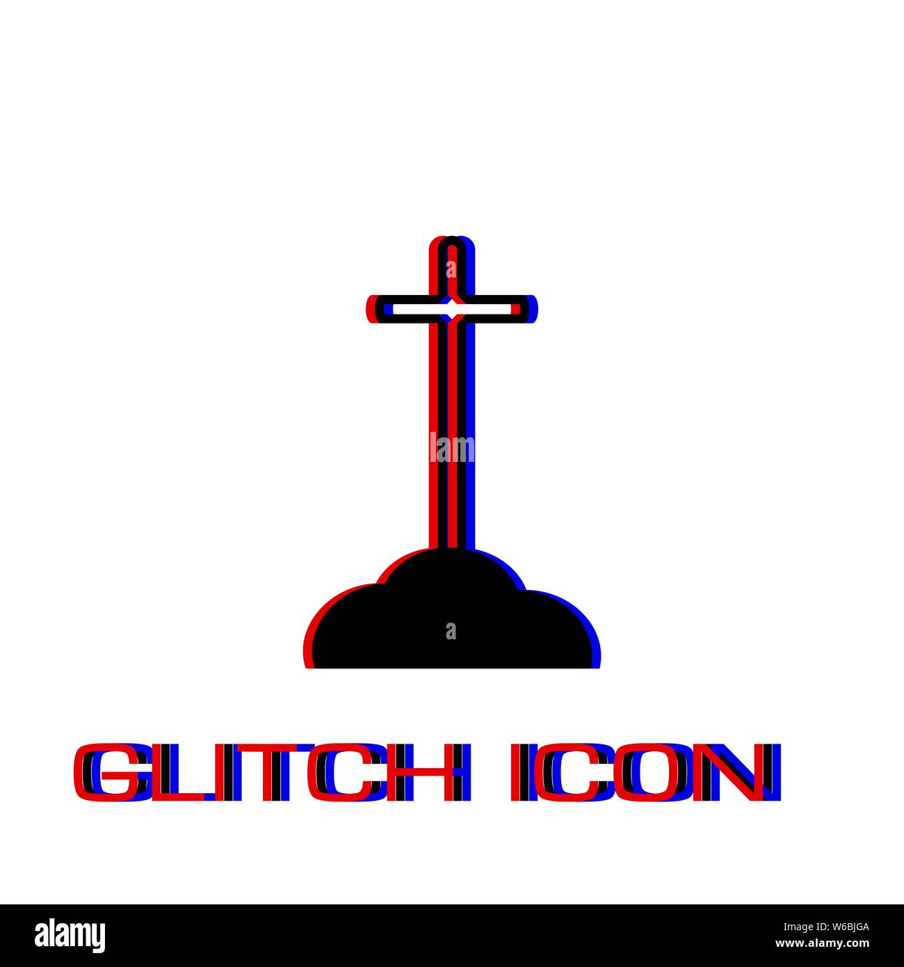 Cross on the grave icon flat. Simple pictogram - Glitch effect. Vector ...