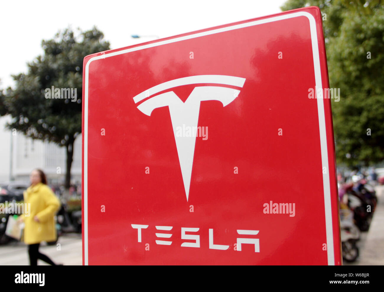 --FILE--View of a logo of Tesla in Changzhou city, east China's Jiangsu ...