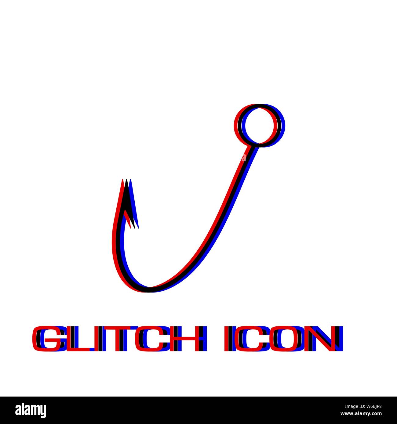 Fishing hook icon flat. Simple pictogram - Glitch effect. Vector ...