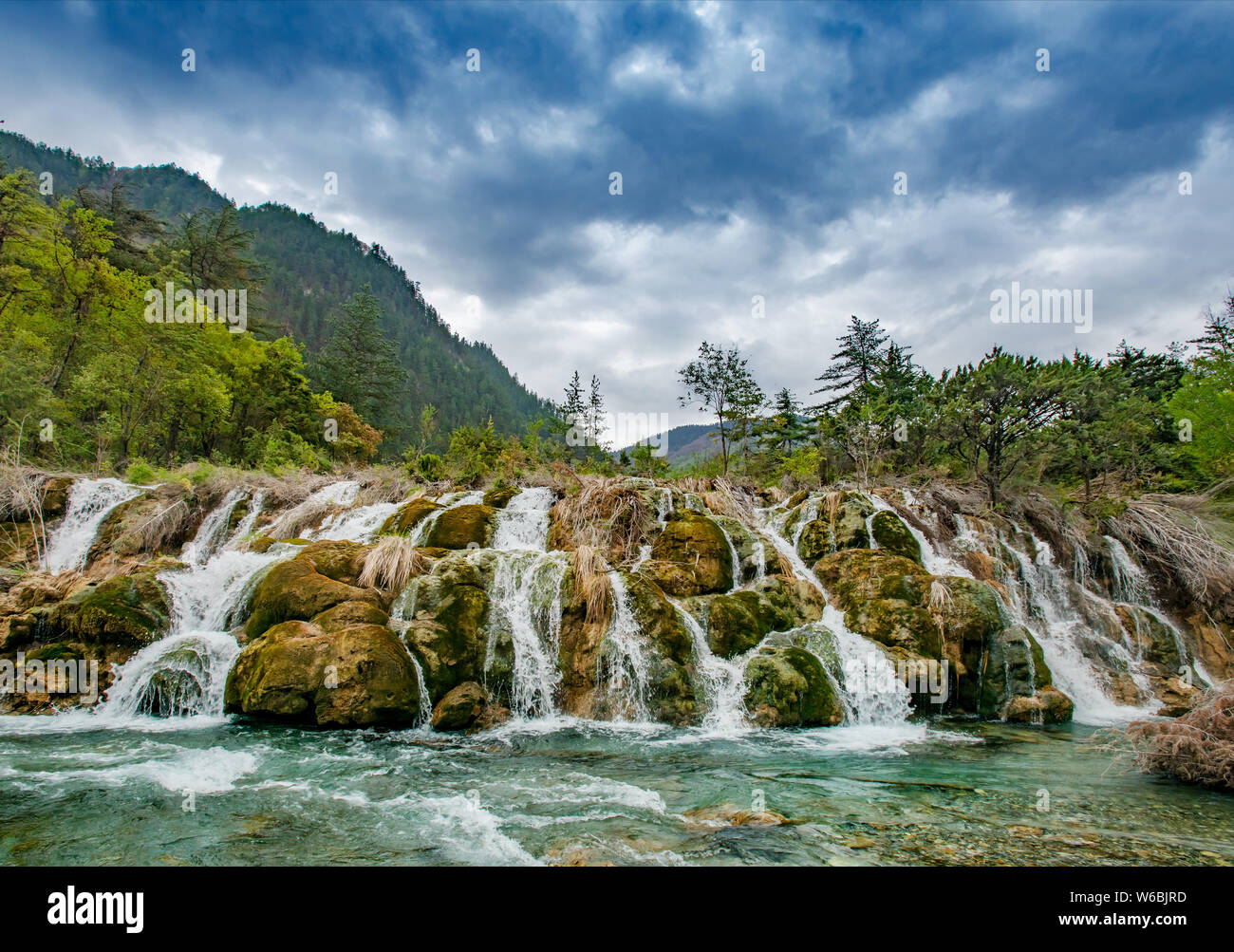 Landscape of the Double-dragon Lake Waterfall, which took shape after ...