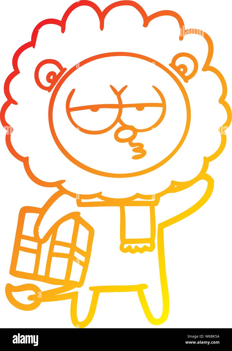 warm gradient line drawing of a cartoon tired lion with gift Stock ...