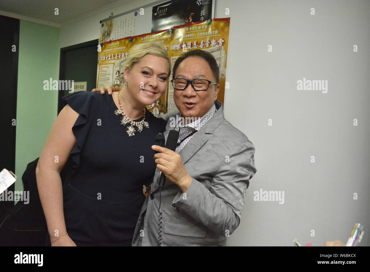 Swedish singer Viktoria Tocca, left, receives an interview in Hong Kong ...