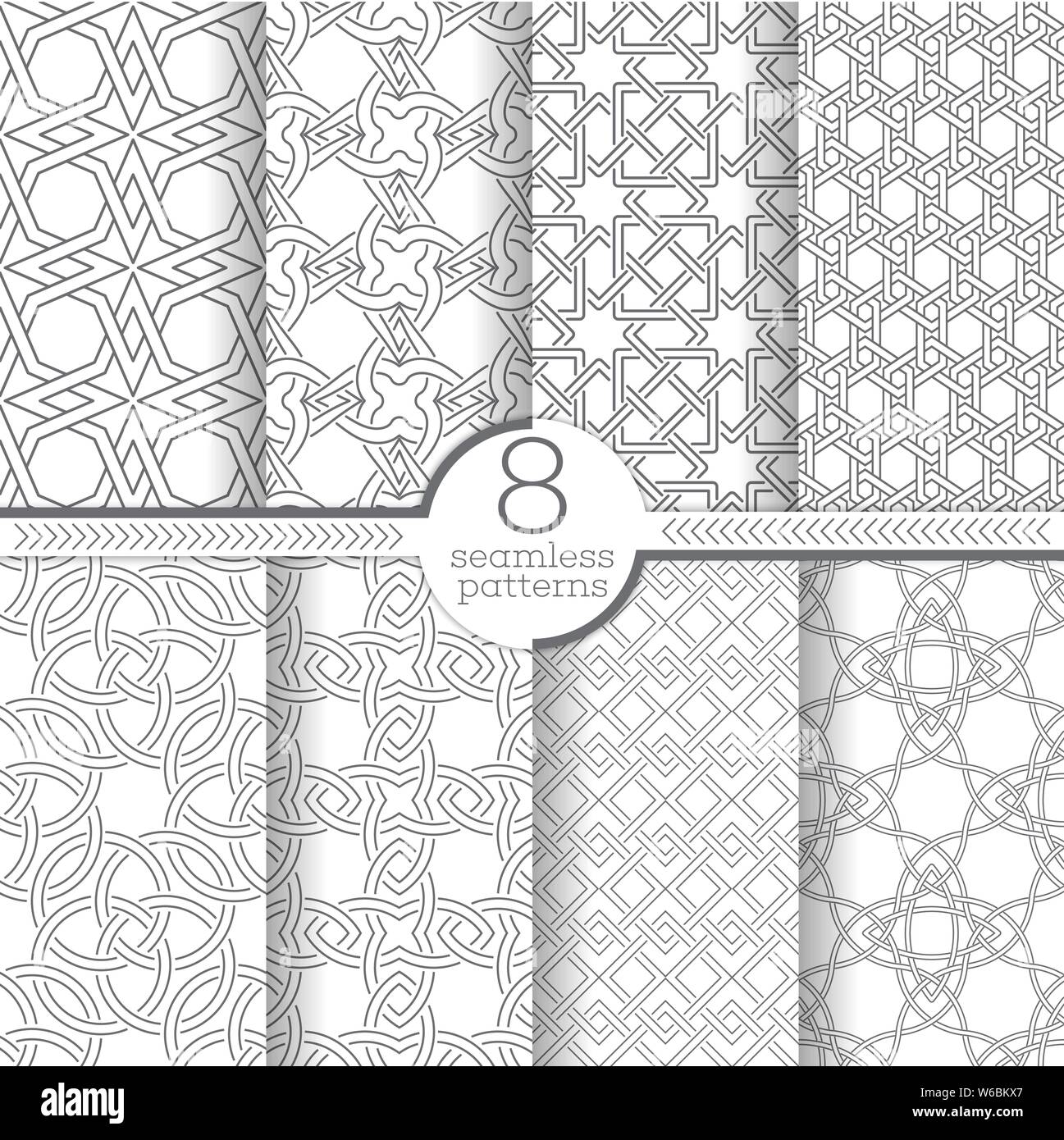 Set of vector seamless patterns. Modern geometrical textures with crossed geometriс thin outline ...