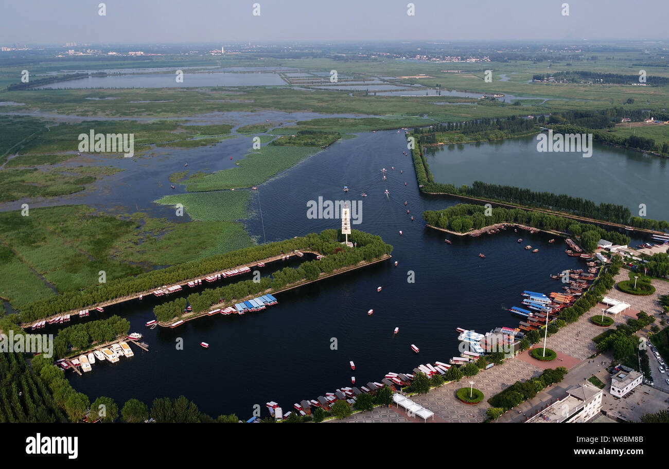Aerial view of the Baiyangdian Lake, north China's largest freshwater ...