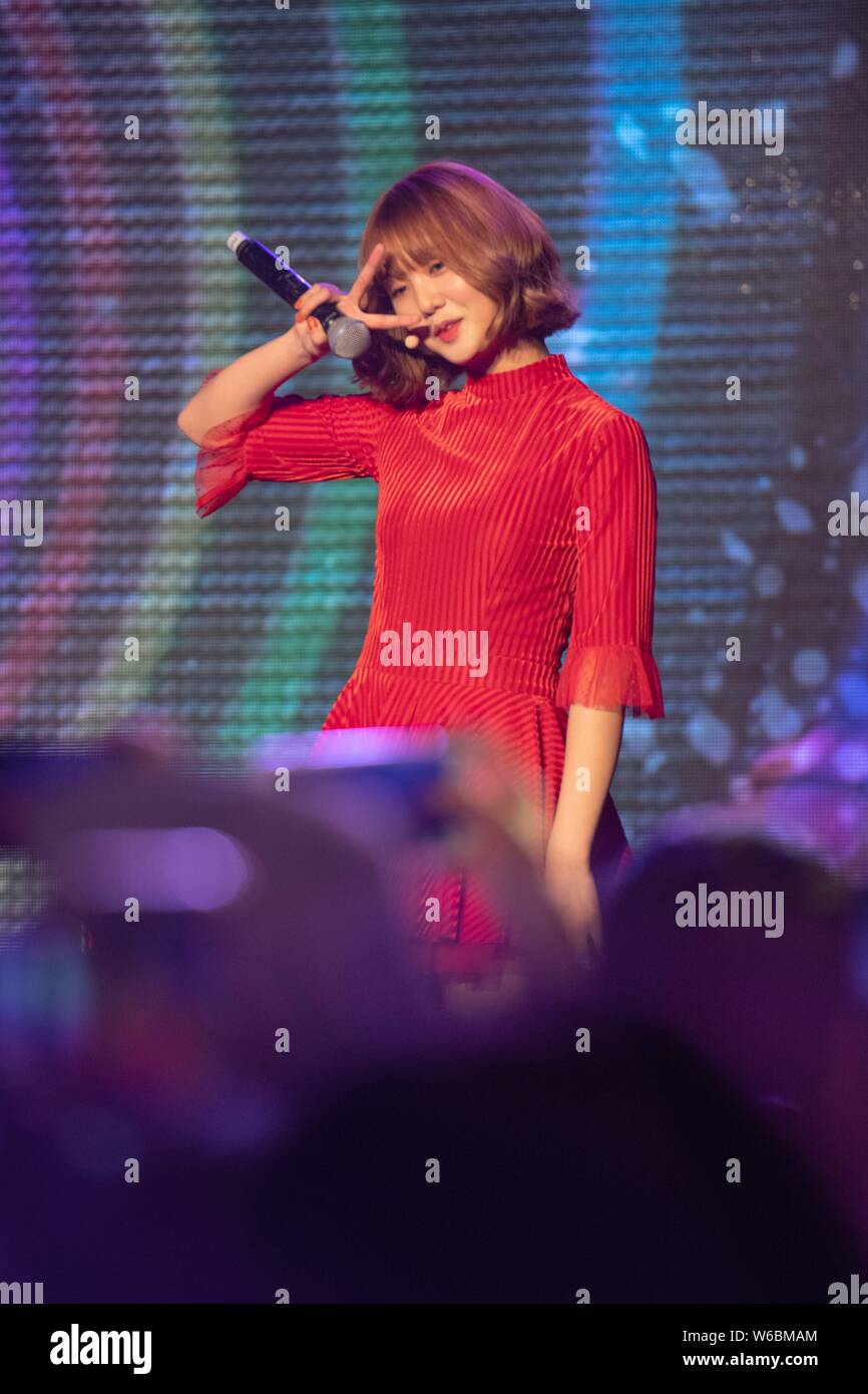 Mimi of South Korean girl group Oh My Girl performs during their first ...