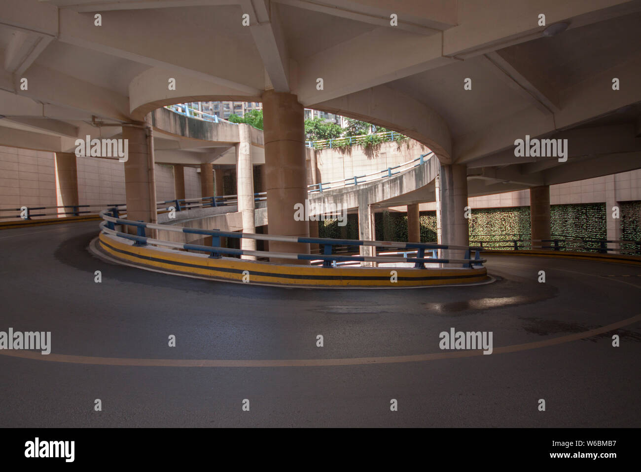 A view of the 5-story high spiral parking lot at a residential area in ...