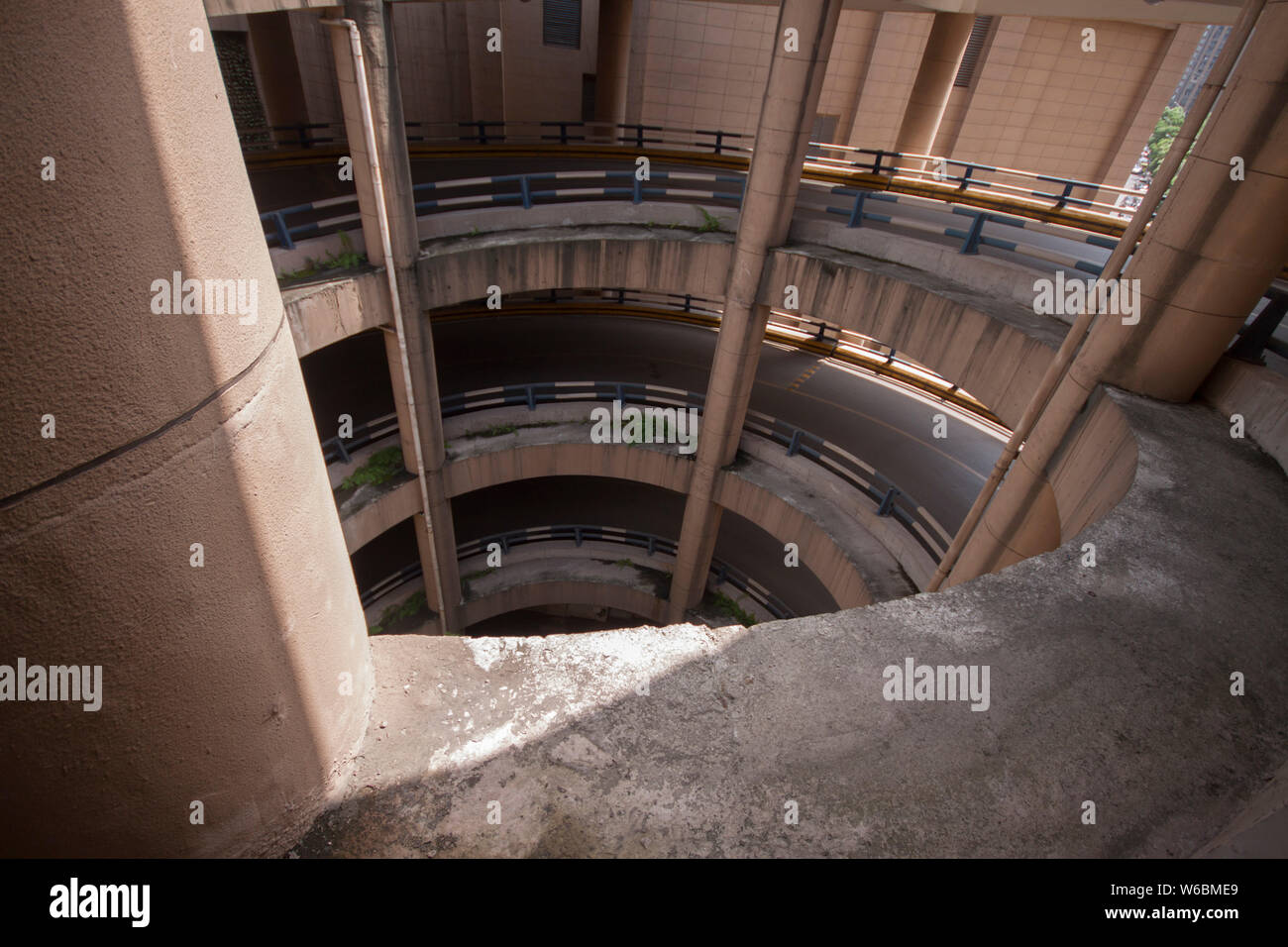 A view of the 5-story high spiral parking lot at a residential area in ...