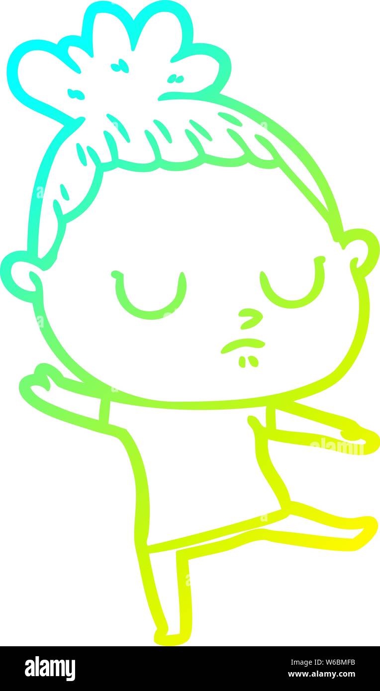 cold gradient line drawing of a cartoon calm woman Stock Vector Image ...