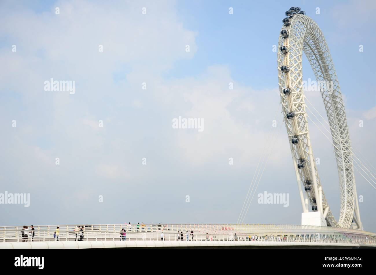 A view of Bailang River Bridge Ferris Wheel, the world's largest spokeless Ferris wheel with ...