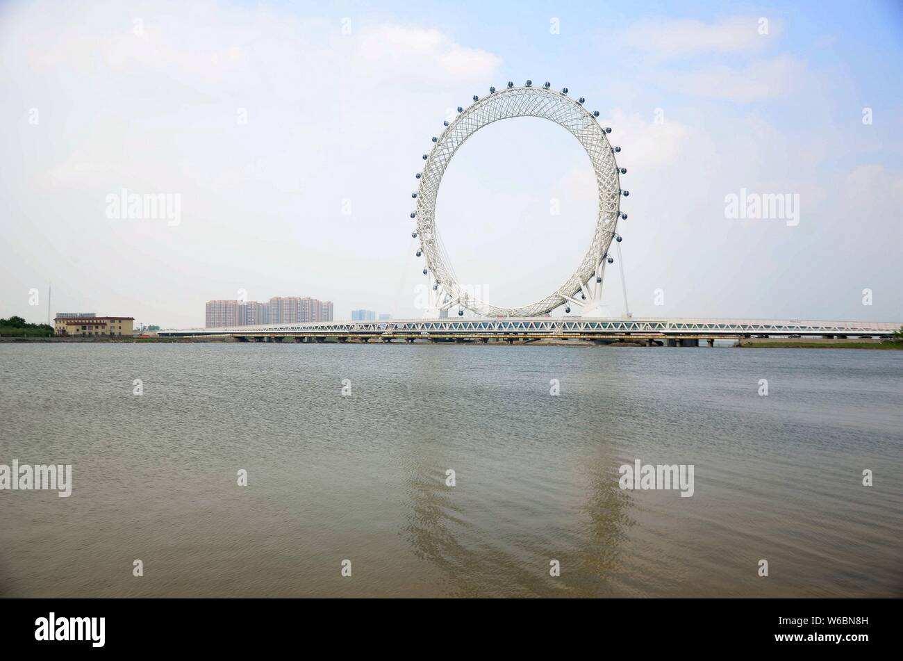 A view of Bailang River Bridge Ferris Wheel, the world's largest spokeless Ferris wheel with ...