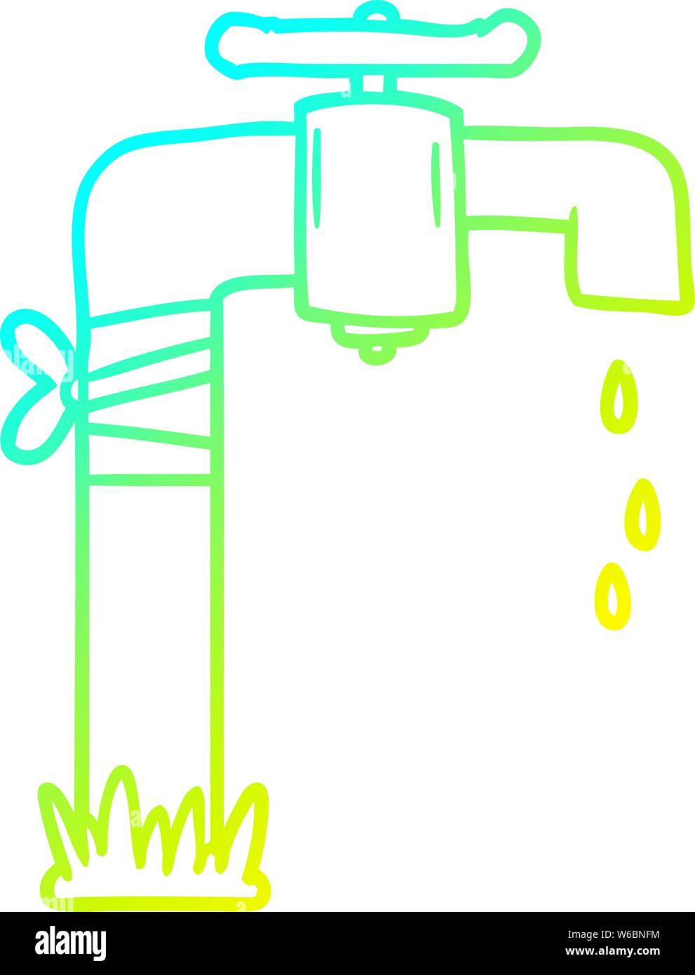cold gradient line drawing of a cartoon old water tap Stock Vector ...