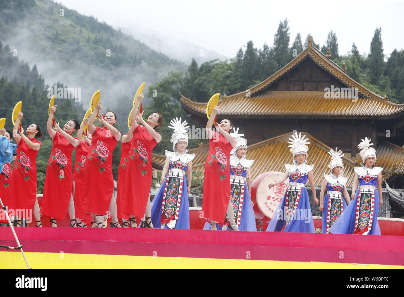 Chinese people of Miao ethnic group dressed in traditional costumes ...