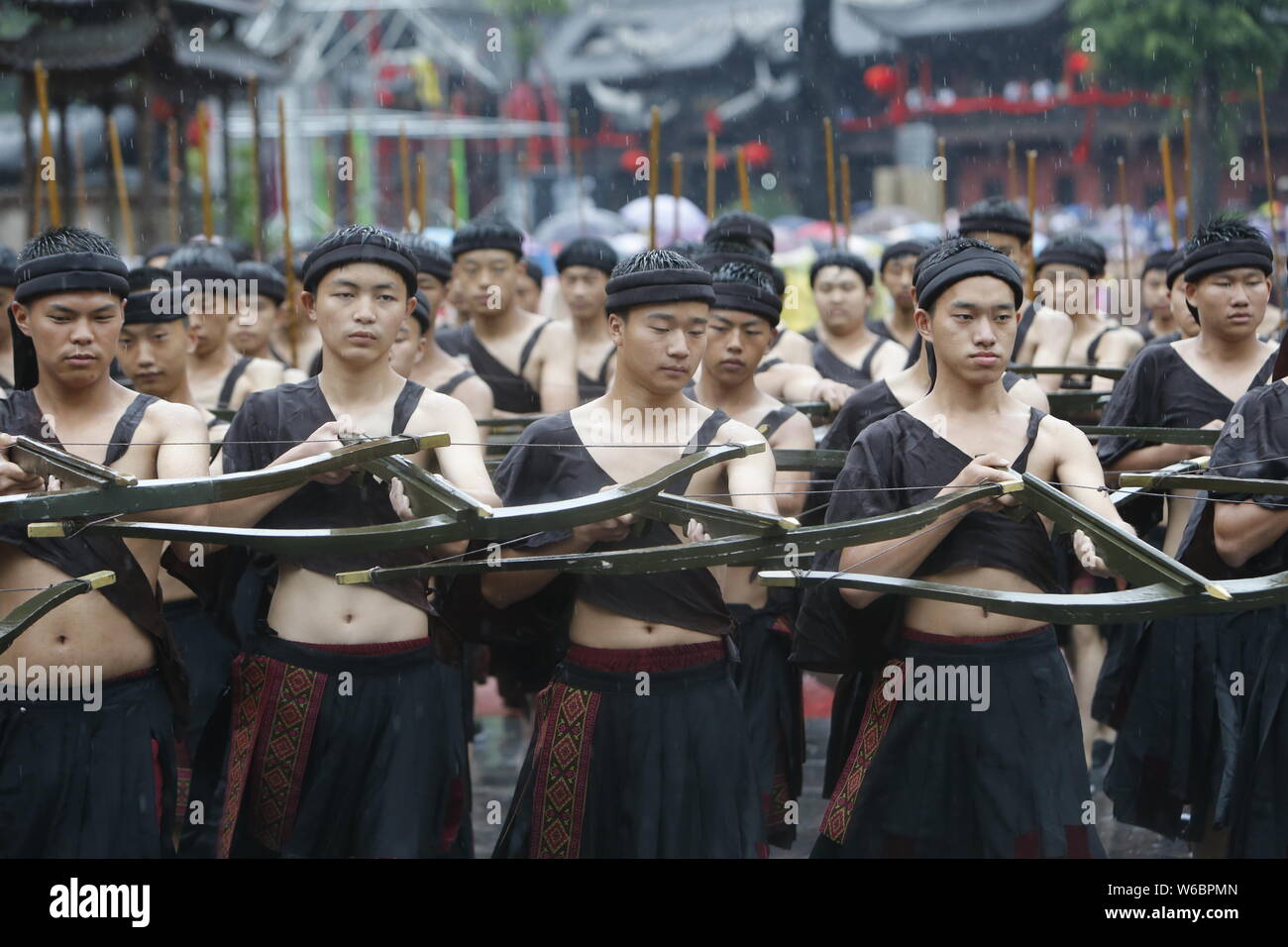Chinese people of Miao ethnic group dressed in traditional costumes ...