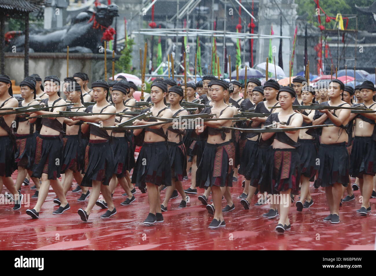Chinese people of Miao ethnic group dressed in traditional costumes ...