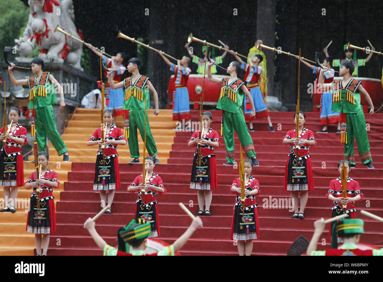 Chinese people of Miao ethnic group dressed in traditional costumes ...