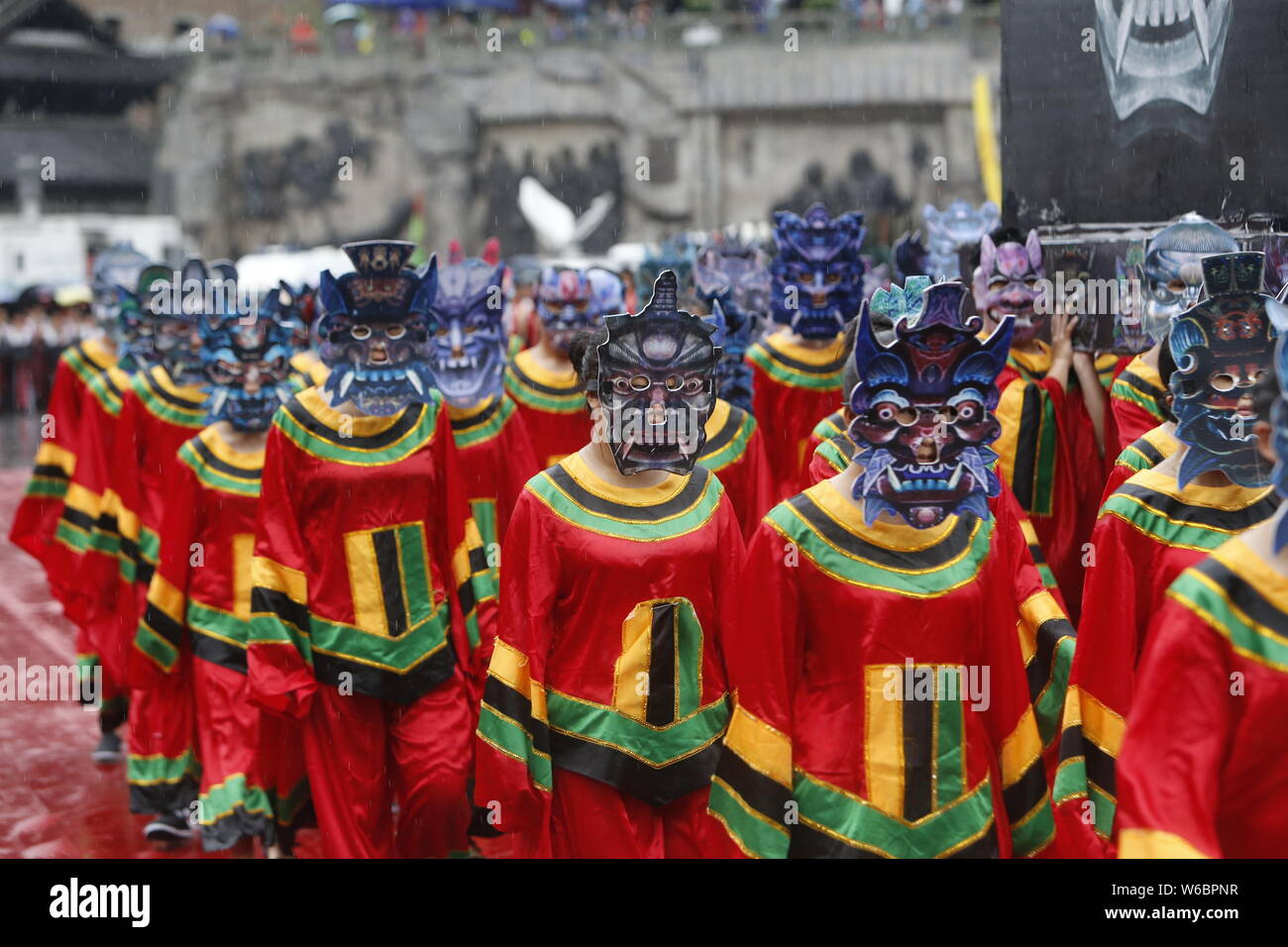 Chinese people of Miao ethnic group dressed in traditional costumes ...