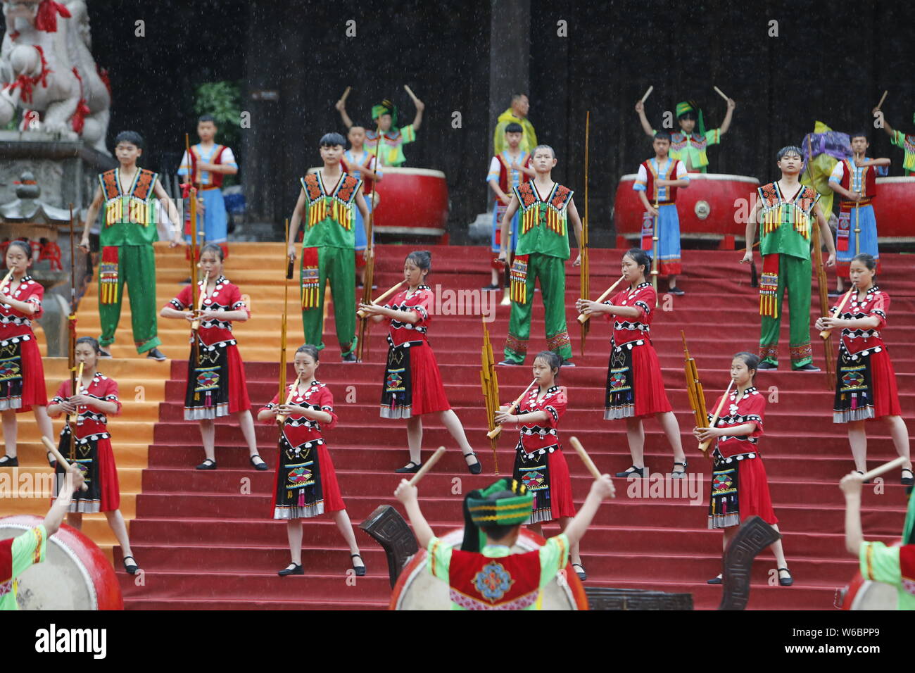 Chinese people of Miao ethnic group dressed in traditional costumes ...