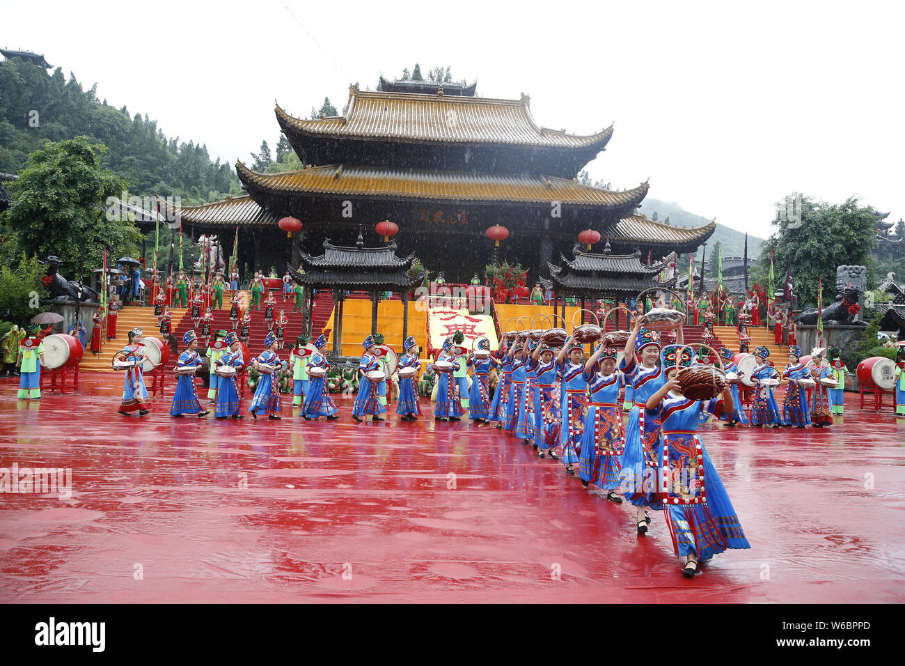 Chinese people of Miao ethnic group dressed in traditional costumes ...