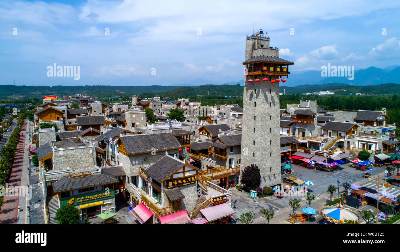 Aerial view of the new Beichuan County rebuilt a decade after it was ...