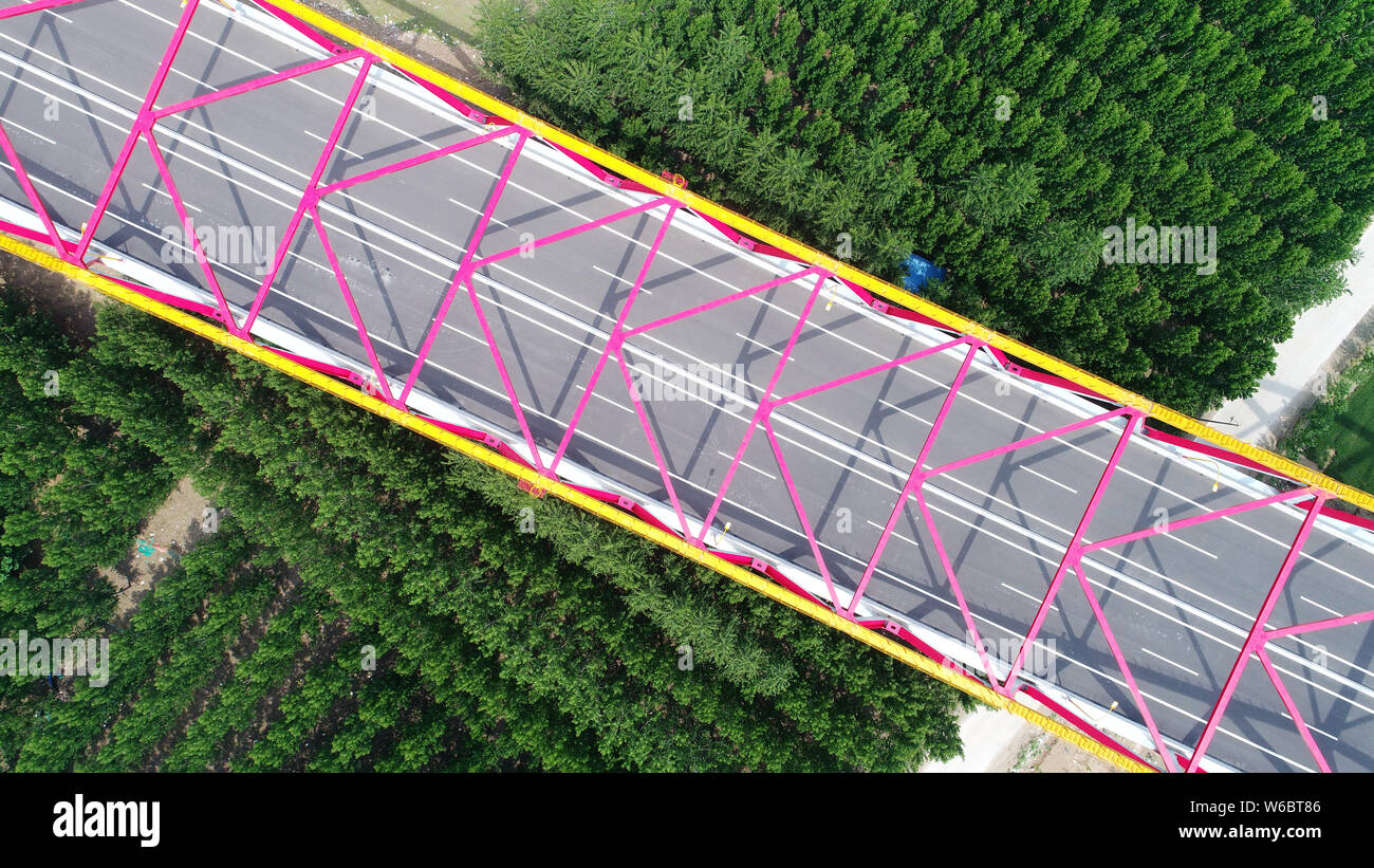 Aerial view of the Changqing Yellow River Highway Bridge in Ji'nan city ...