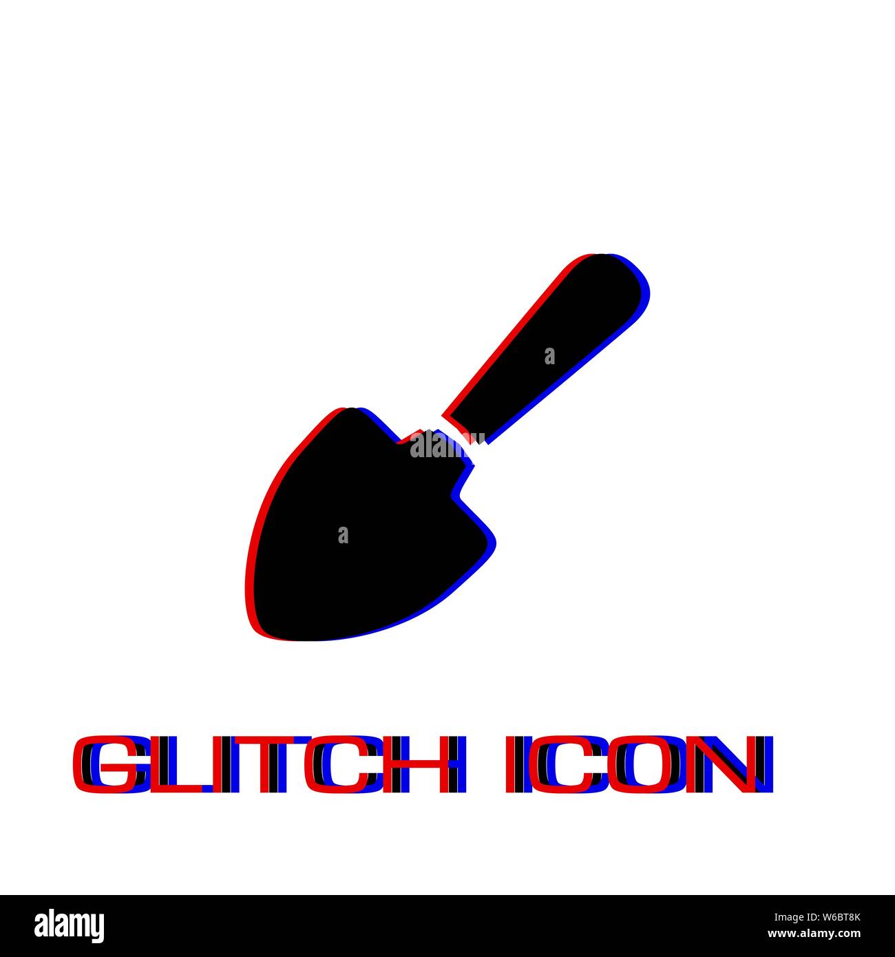 Garden shovel icon flat. Simple pictogram - Glitch effect. Vector ...