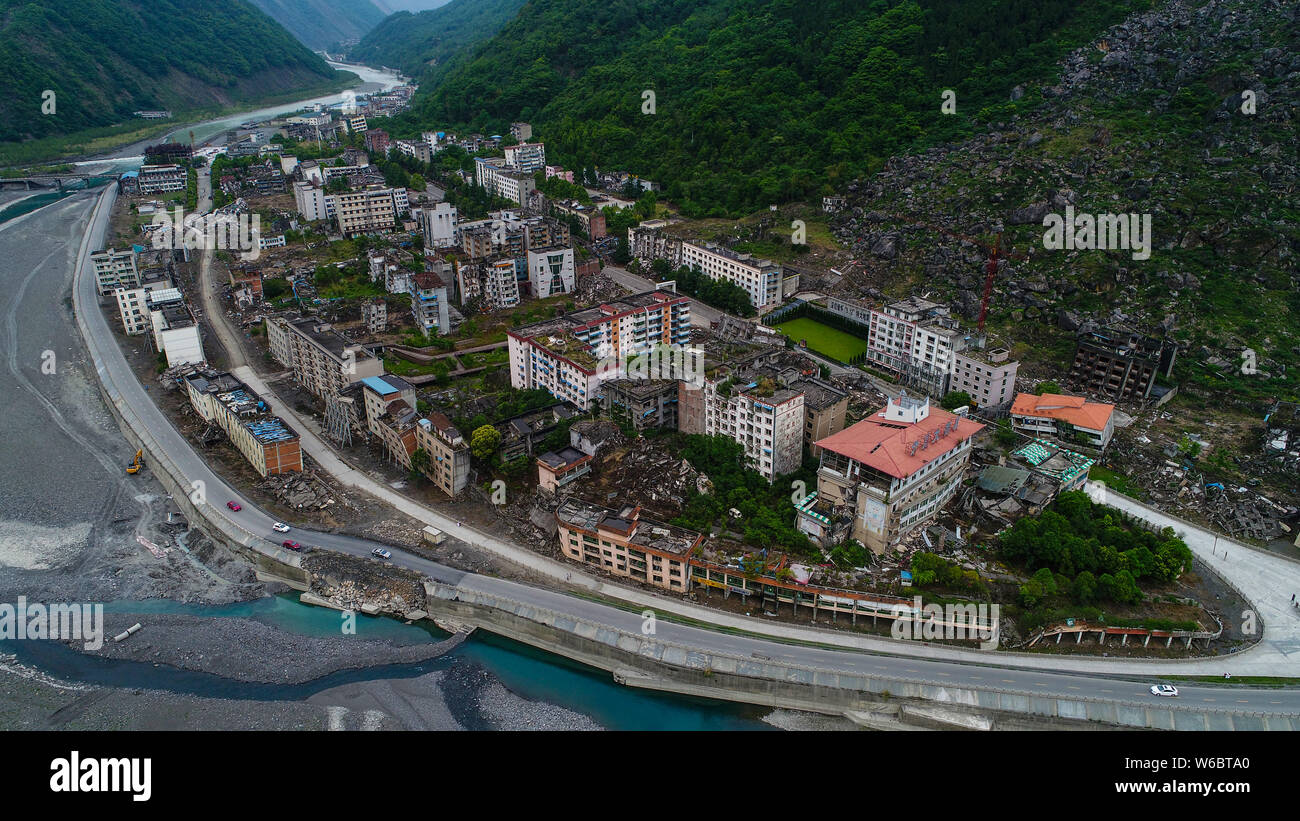 Aerial view of the new Beichuan County rebuilt a decade after it was ...