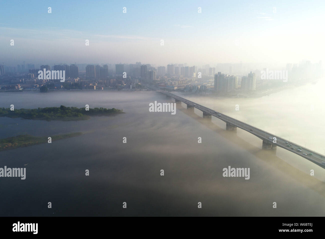 Aerial view of the Han River, also known by its Chinese names Hanshui ...