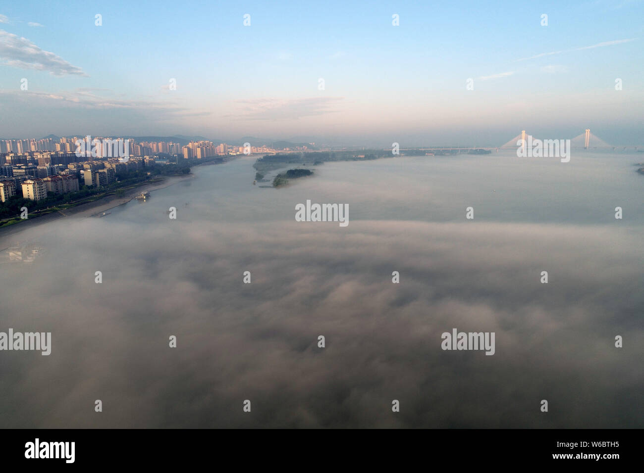Aerial view of the Han River, also known by its Chinese names Hanshui ...