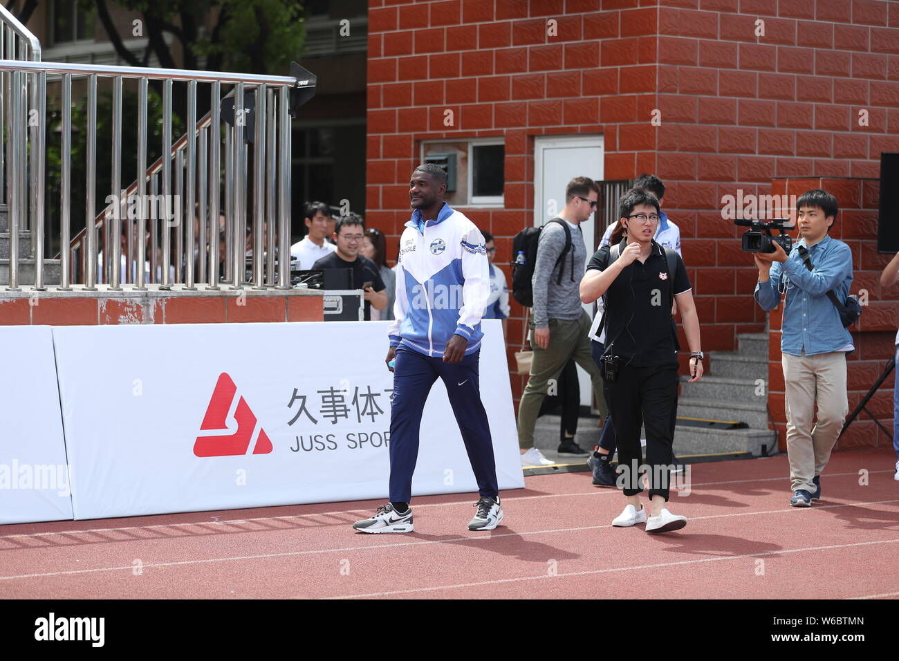 American sprinter Justin Gatlin attends the Star Athletes School Clinic ...