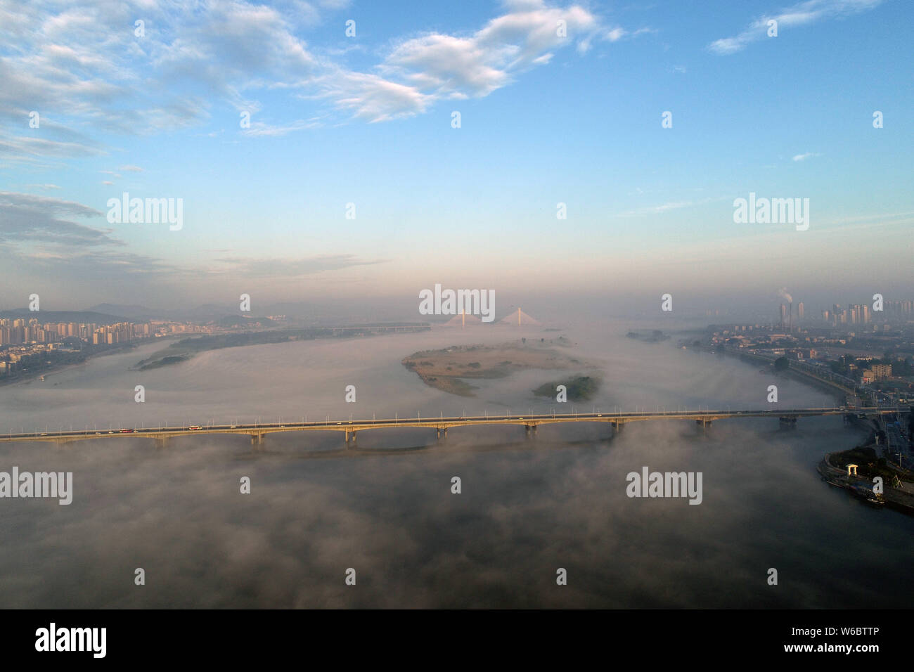 Aerial view of the Han River, also known by its Chinese names Hanshui ...