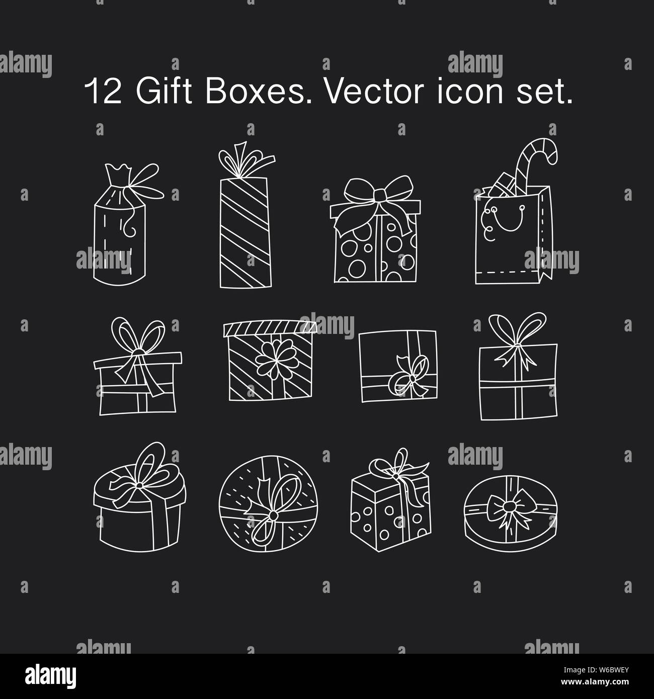 Simple Set of Outline Vector Thin Line Icons. Gift boxes with ribbons ...