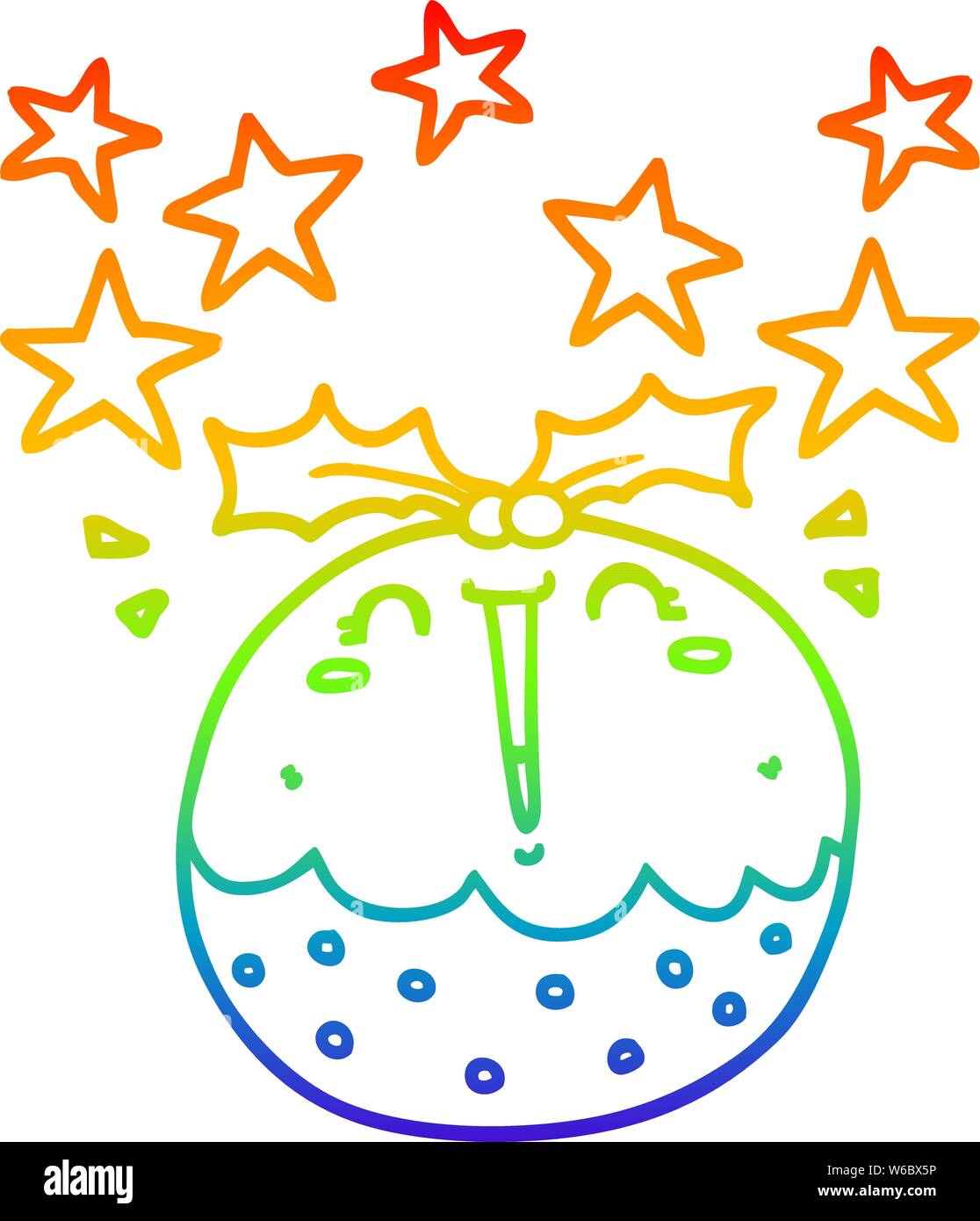 rainbow gradient line drawing of a cute cartoon happy christmas pudding ...