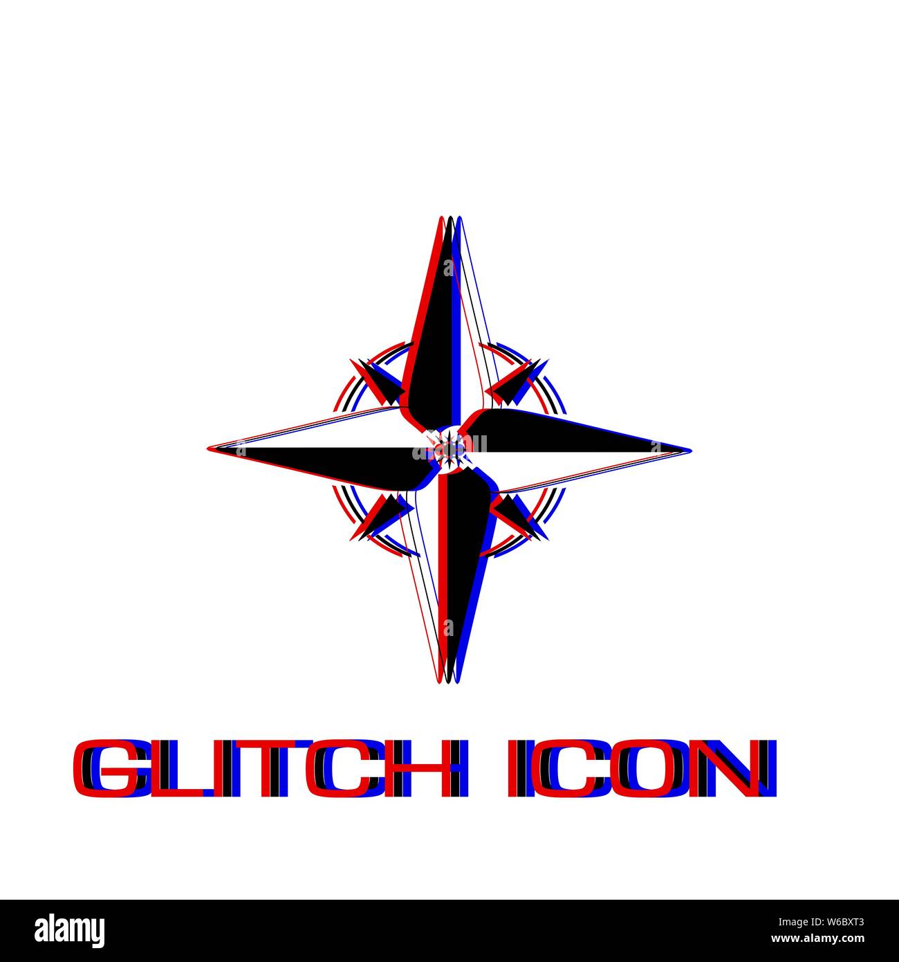 Compass, windrose icon flat. Simple pictogram - Glitch effect. Vector illustration symbol Stock ...