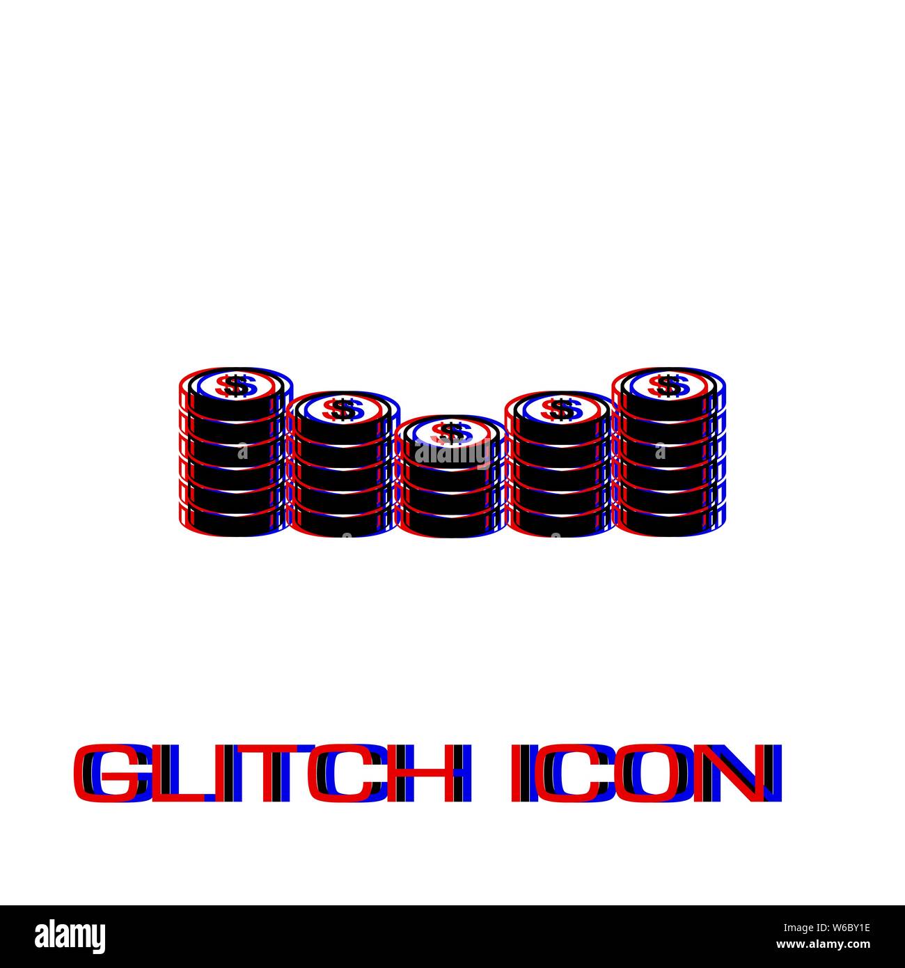 Coins icon flat. Simple pictogram - Glitch effect. Vector illustration ...