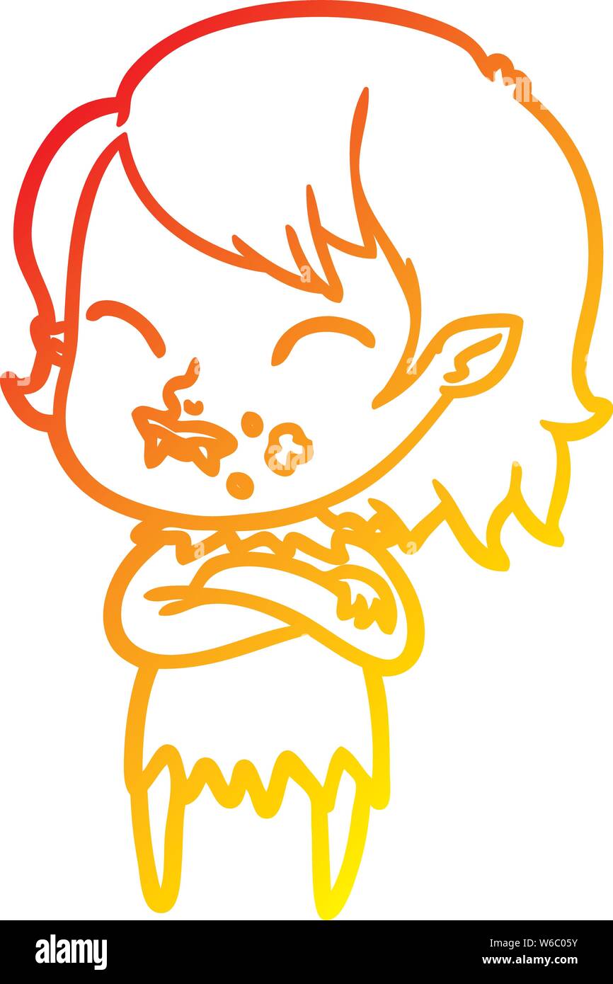 warm gradient line drawing of a cartoon vampire girl with blood on ...