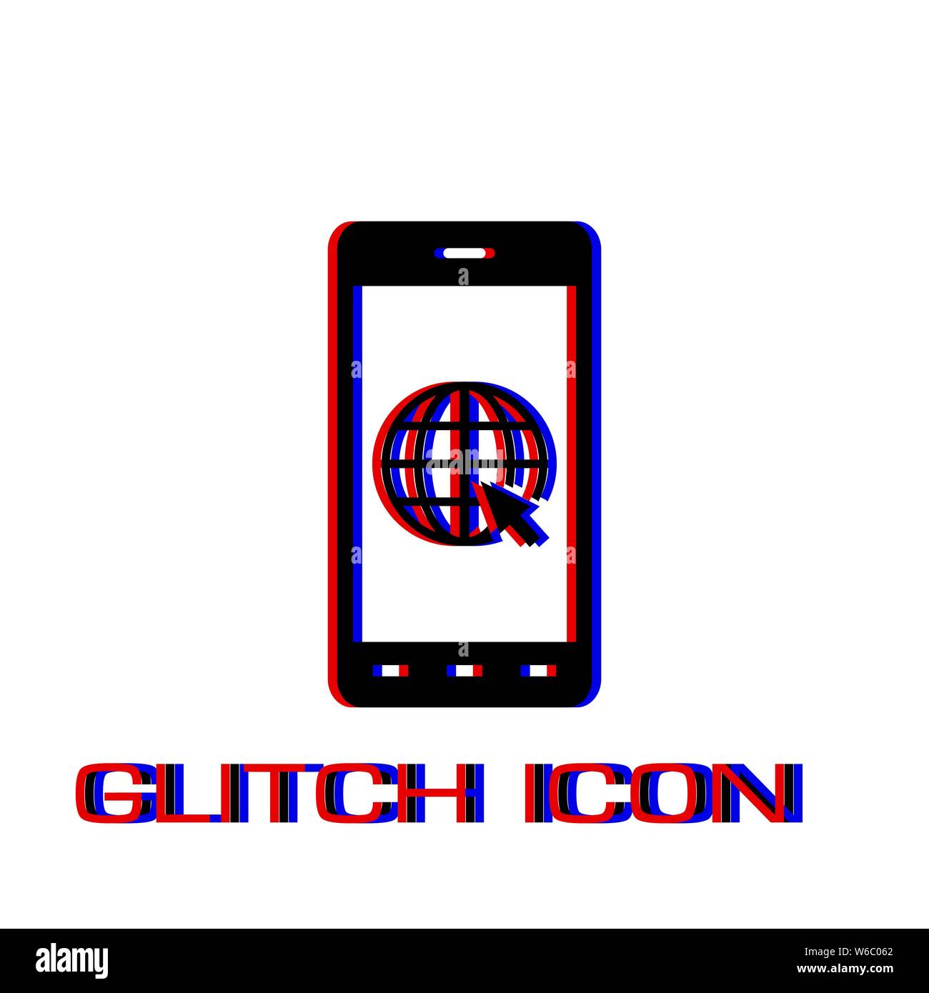 Earth on smartphone screen icon flat. Simple pictogram - Glitch effect ...