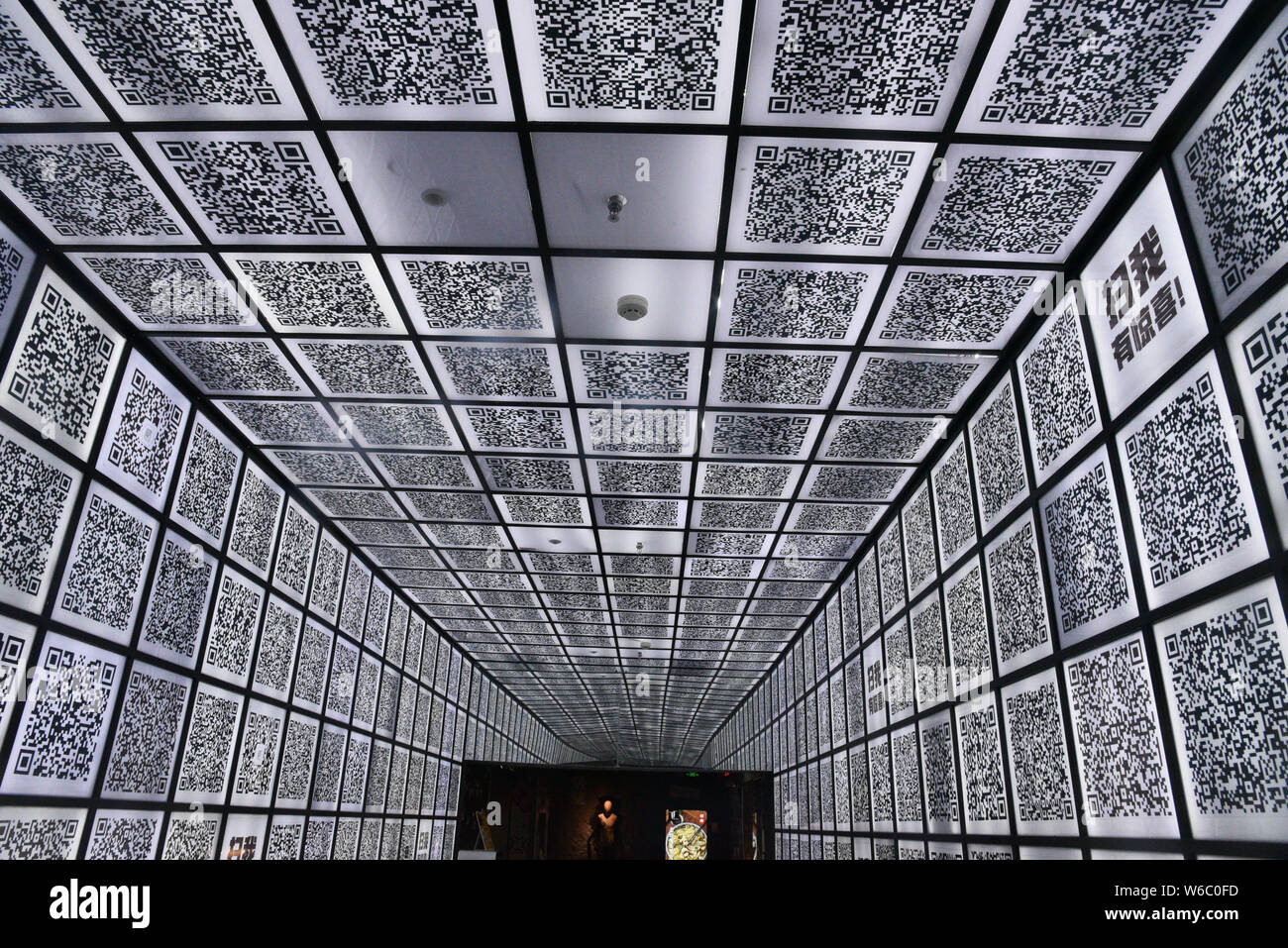 View of a gallery featuring 400 QR codes in a shopping mall in Nanjing ...