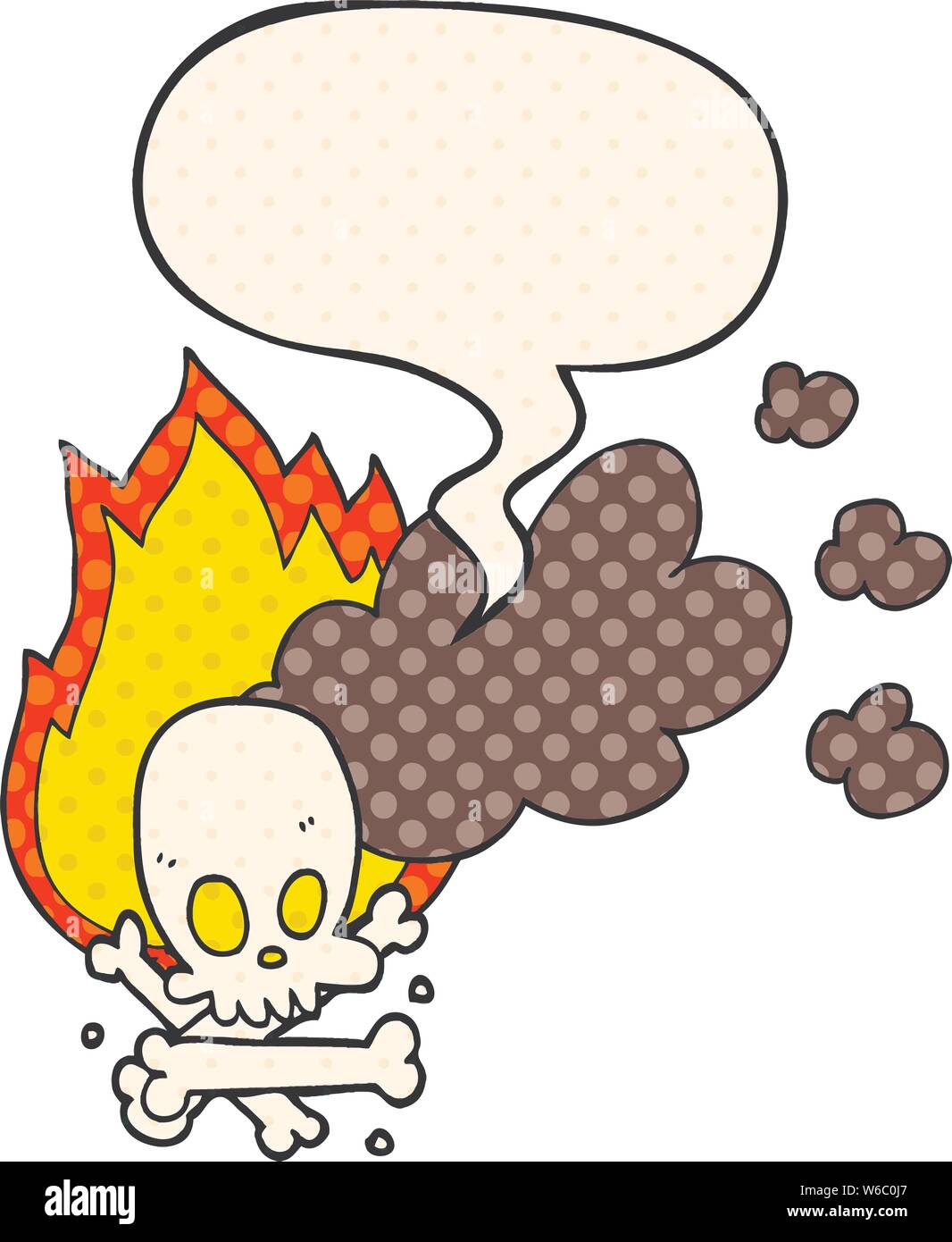 cartoon spooky burning bones with speech bubble in comic book style ...