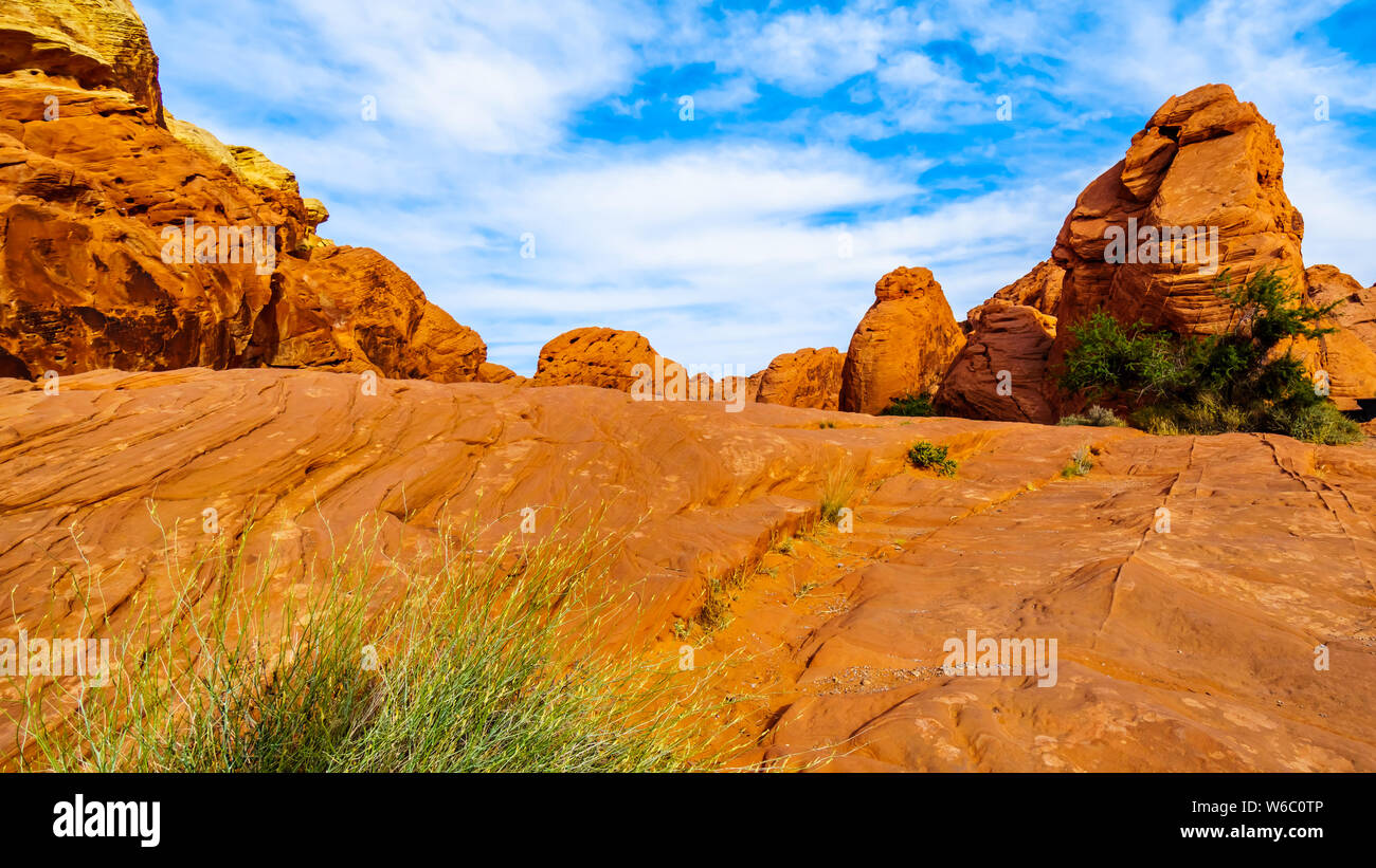 The colorful red, yellow and white sandstone rock formations along the ...