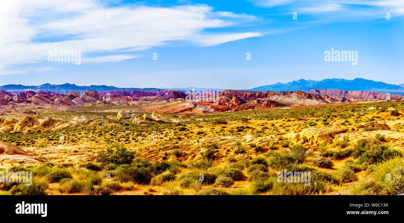 The colorful red, yellow and white sandstone rock formations along the ...