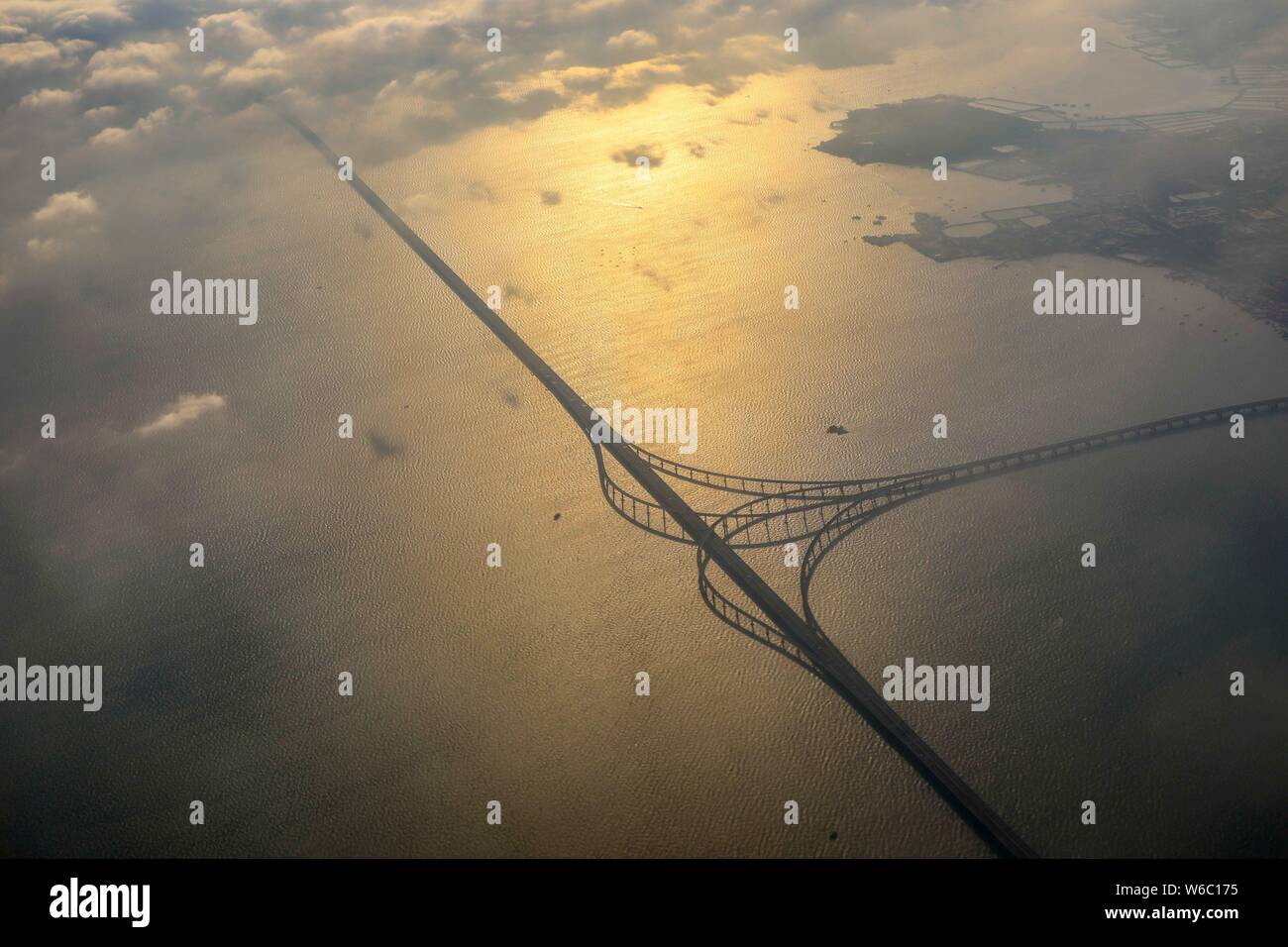Aerial view of the Jiaozhou Bay Bridge or Qingdao Haiwan Bridge, a part ...